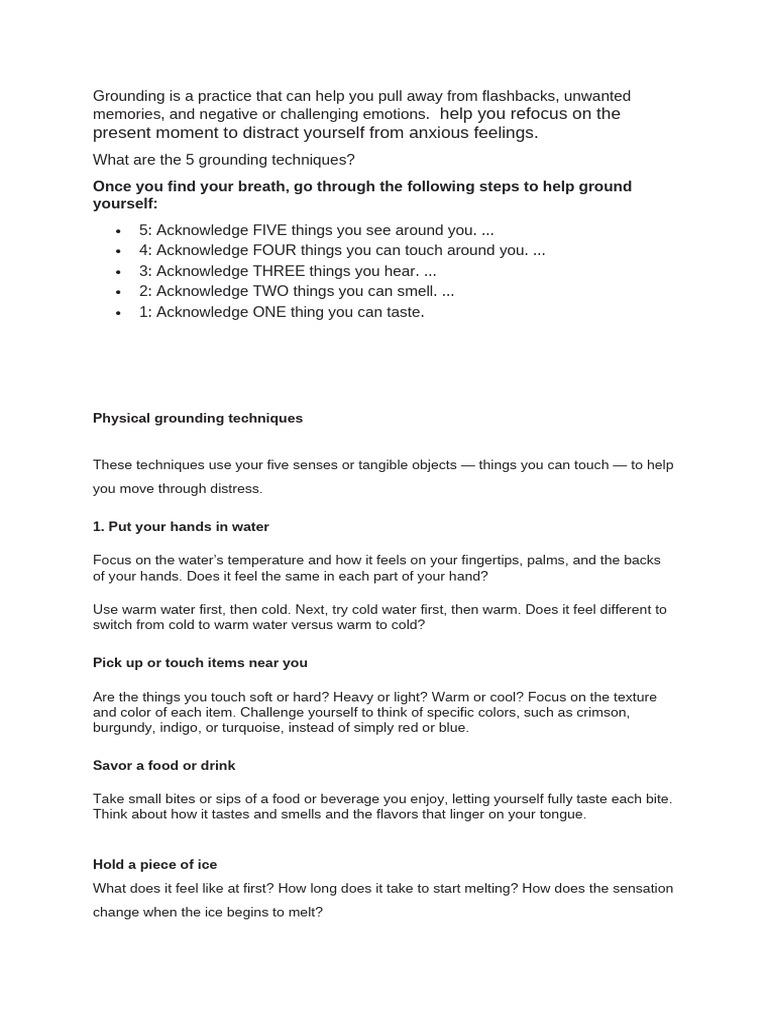 Grounding Techniques Pdf Senses Odor