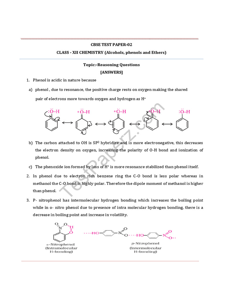 Alcohols Phenols and Ethers Imp Questions Paper 2 Solutions | PDF ...