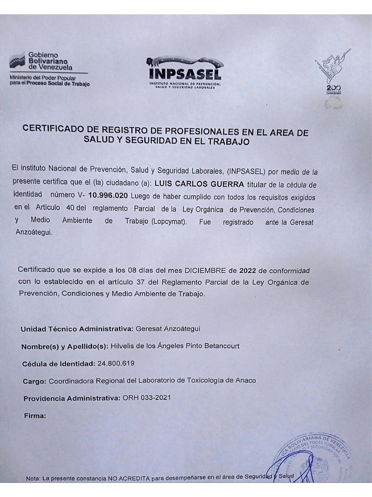 Registro Inpsasel | PDF
