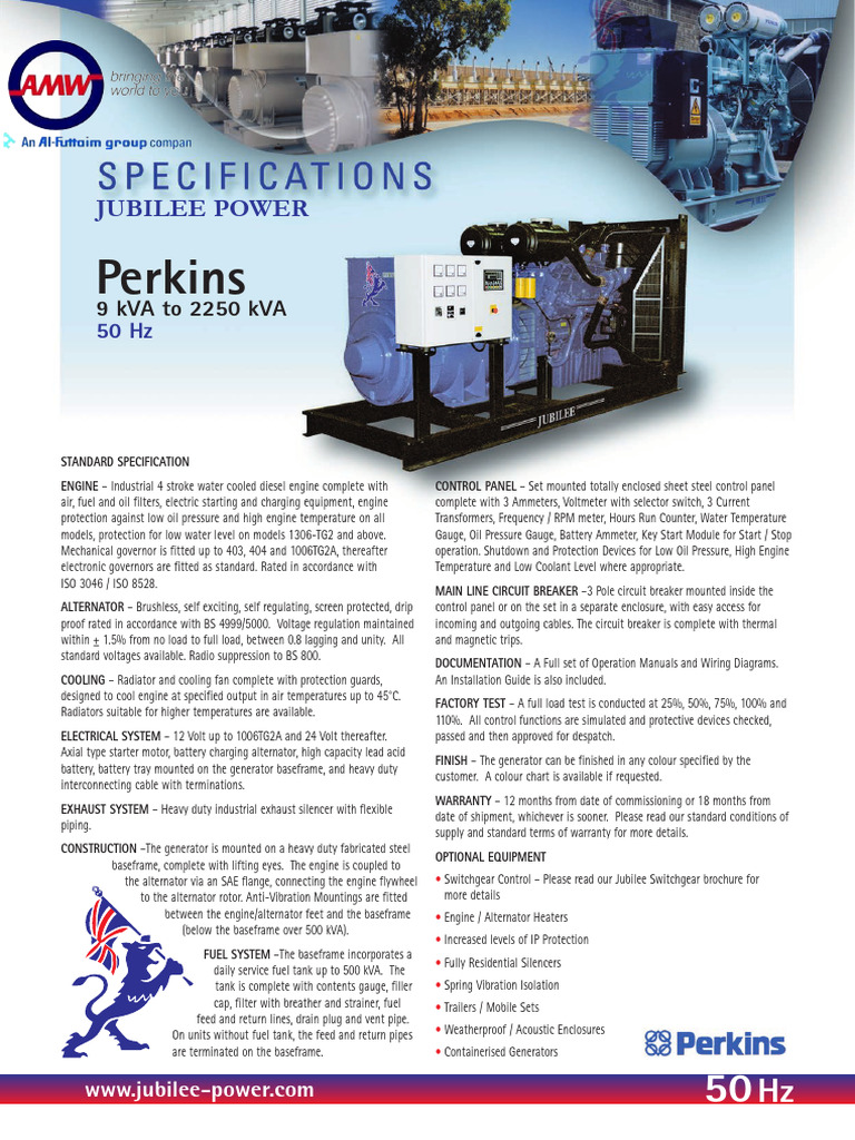 Perkins Diesel Generators Specifications | PDF | Electric Power | Engines