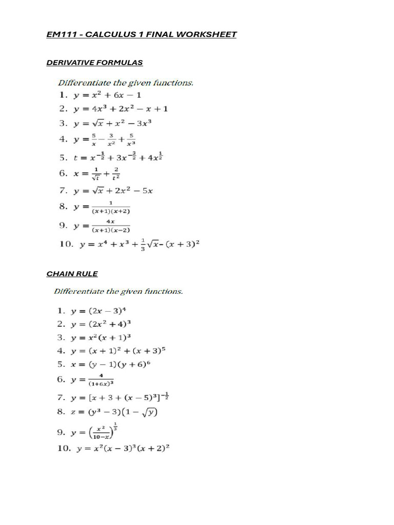 EM111 Final Worksheet | PDF