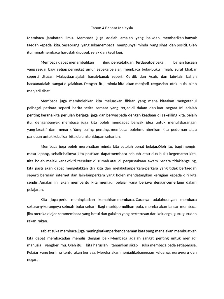 Faedah Membaca untuk Pelajar Tahun 4 | PDF