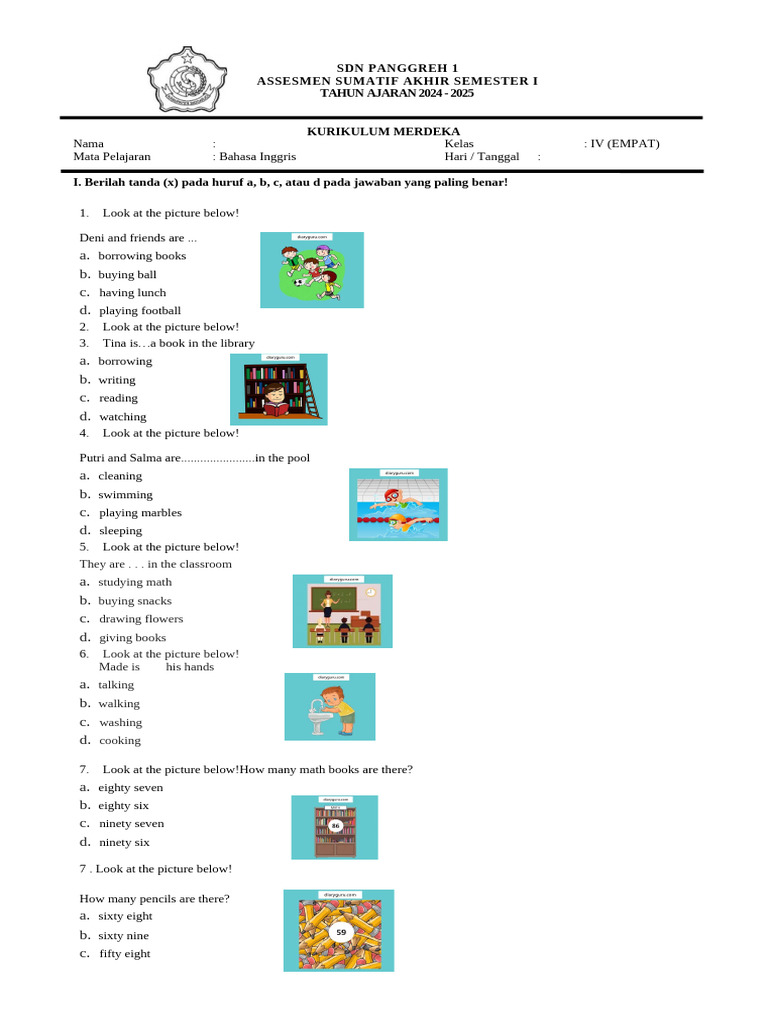 Soal Sumatif PAS Bahasa Inggris Kelas IV Semester 1 | PDF | Room | Home