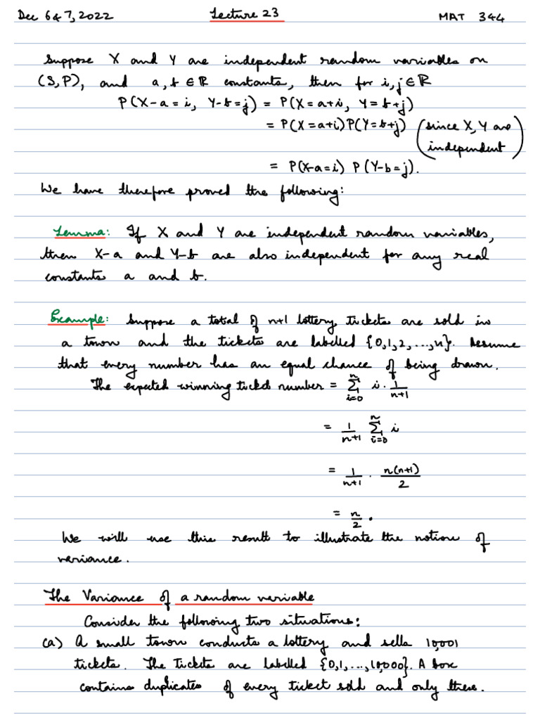 Lec23 Mat344 2022 Pdf Expected Value Variance