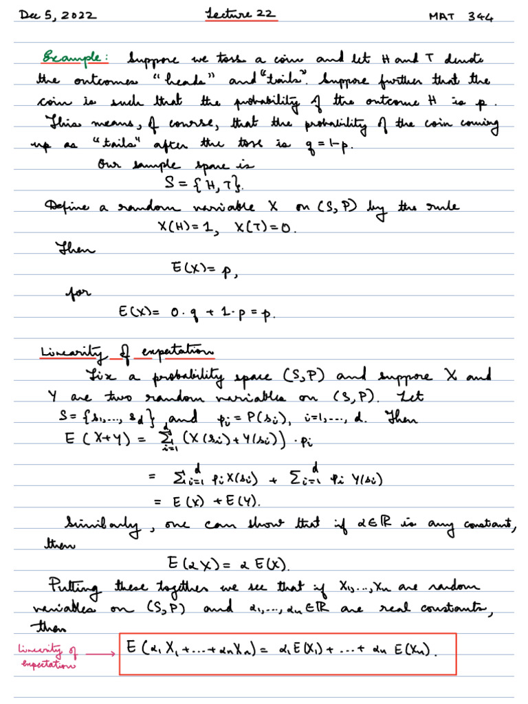 Lec22_MAT344_2022 | PDF | Random Variable | Measure Theory