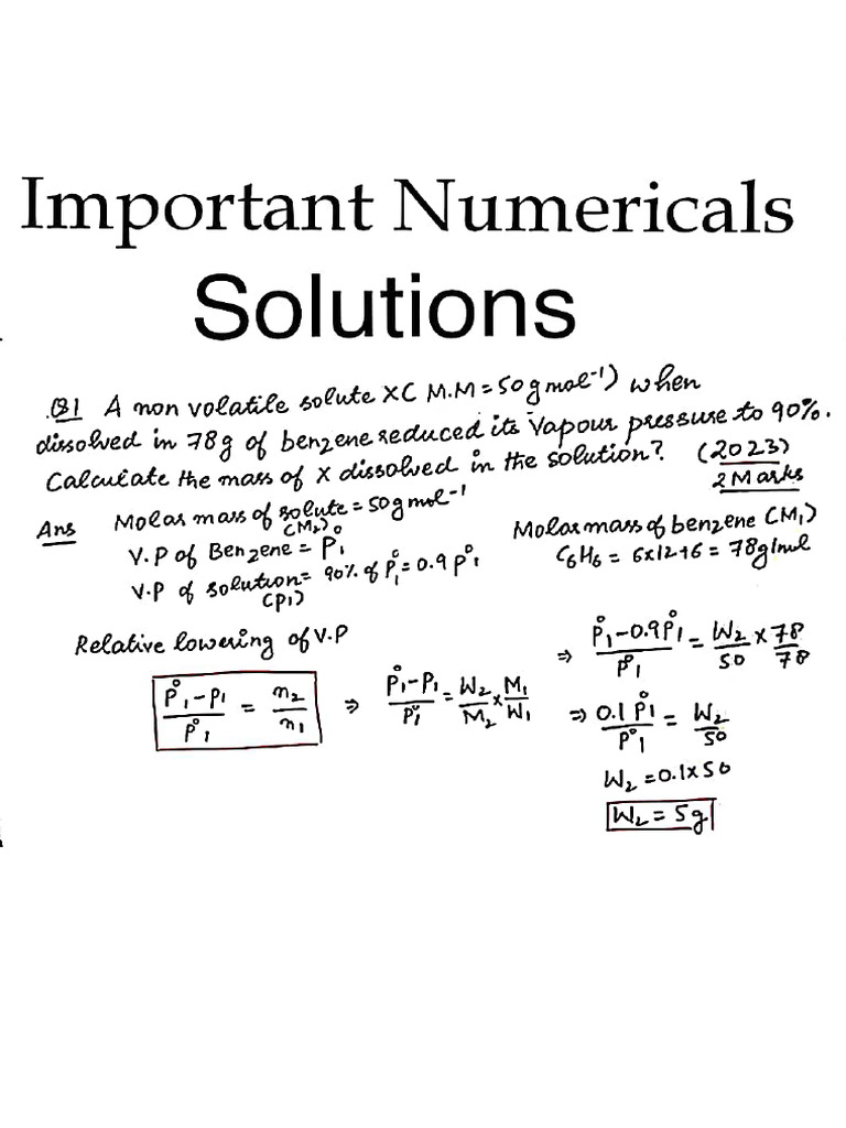 Important Numericals of Solutions | PDF