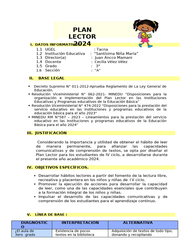PLAN LECTOR-2024 MPP (2) | PDF | Educación primaria | Maestros