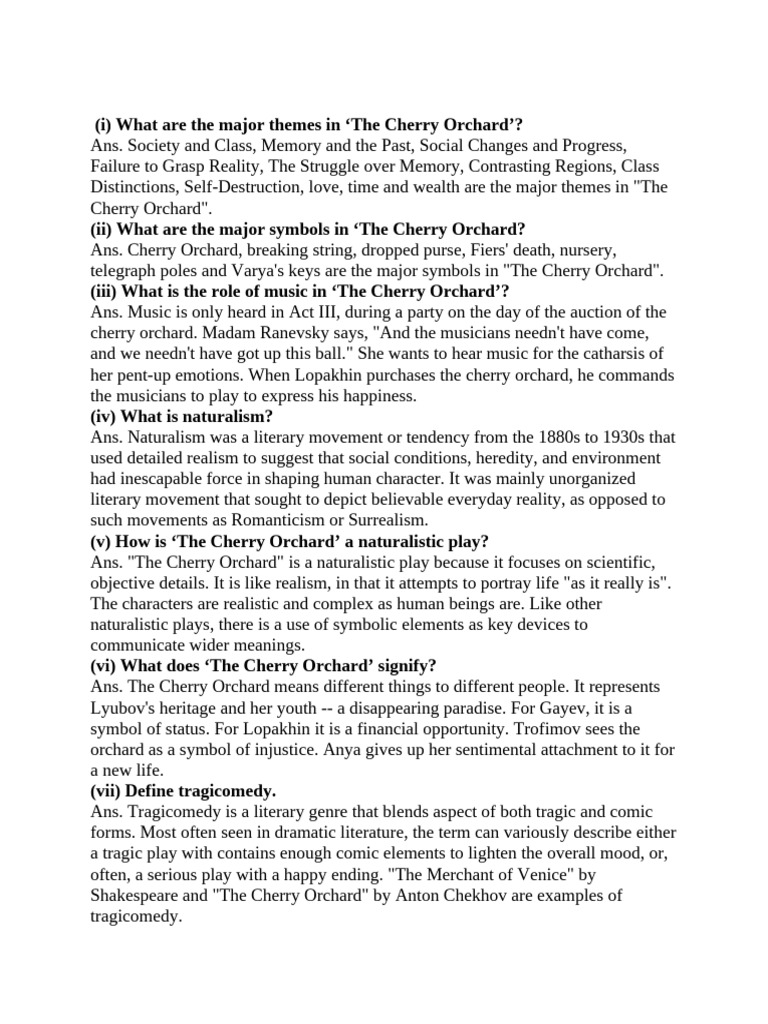 Cherry Orchard Questions | PDF | Tragedy
