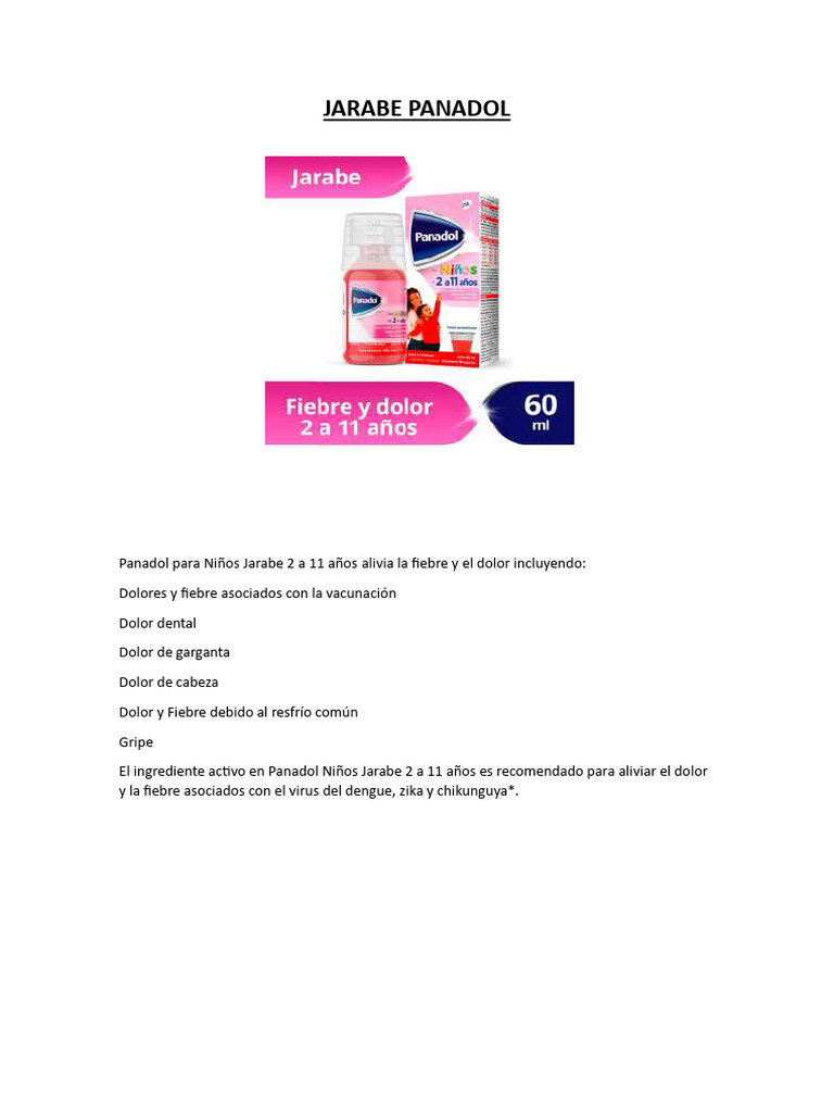 Uso y beneficios de Panadol Jarabe Infantil | PDF