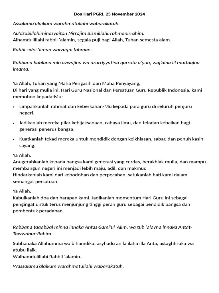 Doa Hari PGRI | PDF