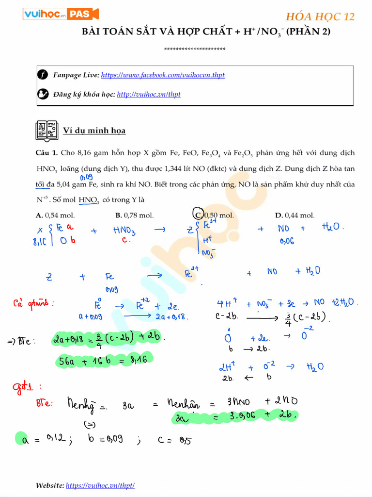 (03.02) NKBH bài toán sắt và hợp chất tác dụng với H+,NO3 | PDF