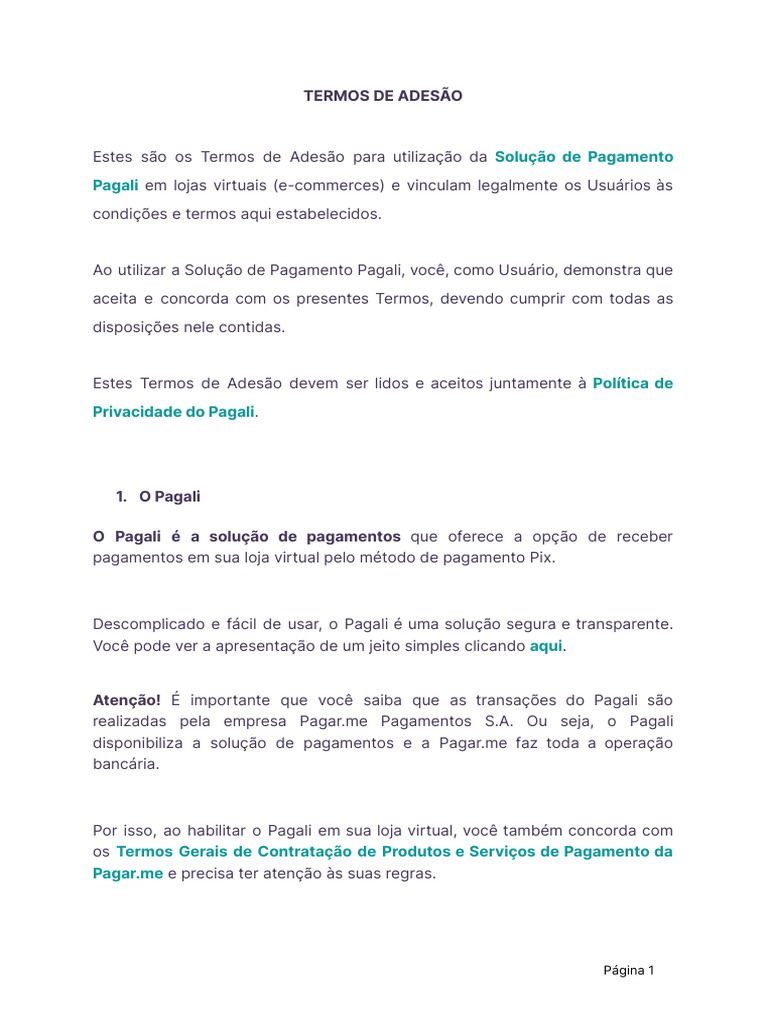 Termos de Uso da Solução Pagali | PDF | Política de privacidade | Conta ...