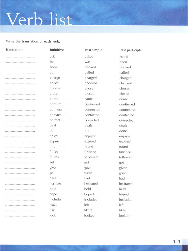 Verb List | PDF