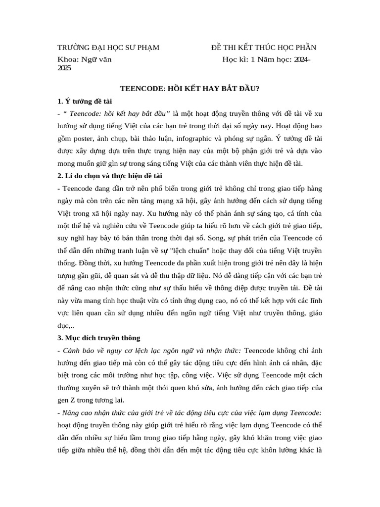 KẾ HOẠCH TRUYỀN THÔNG TEENCODE | PDF