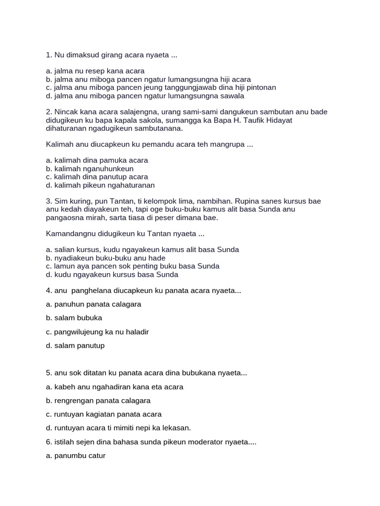 ULANGAN BAHASA SUNDA KELAS 9 | PDF