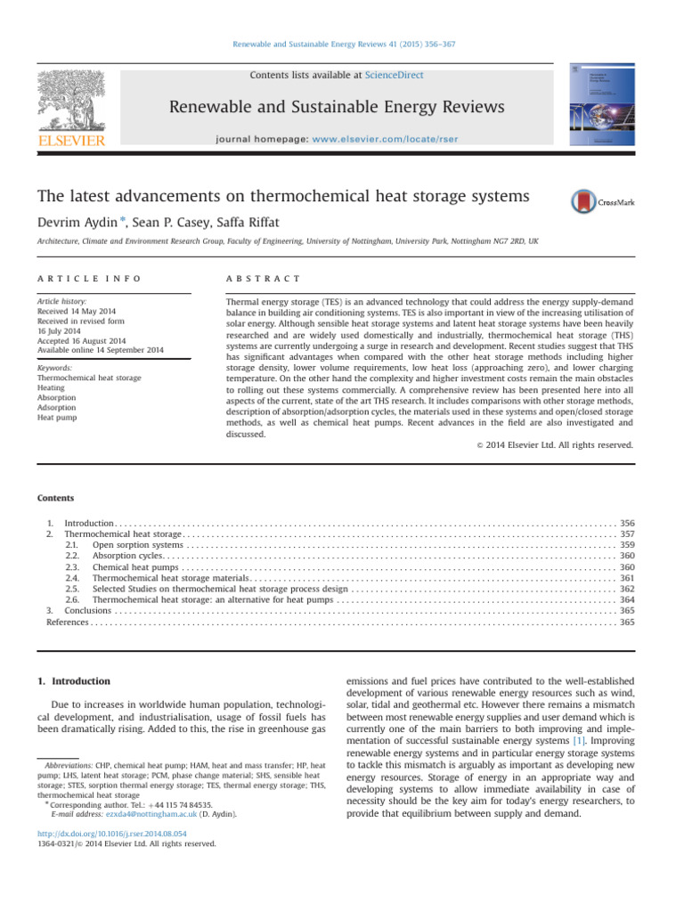 Advancements in Thermochemical Heat Storage | PDF | Adsorption | Heat