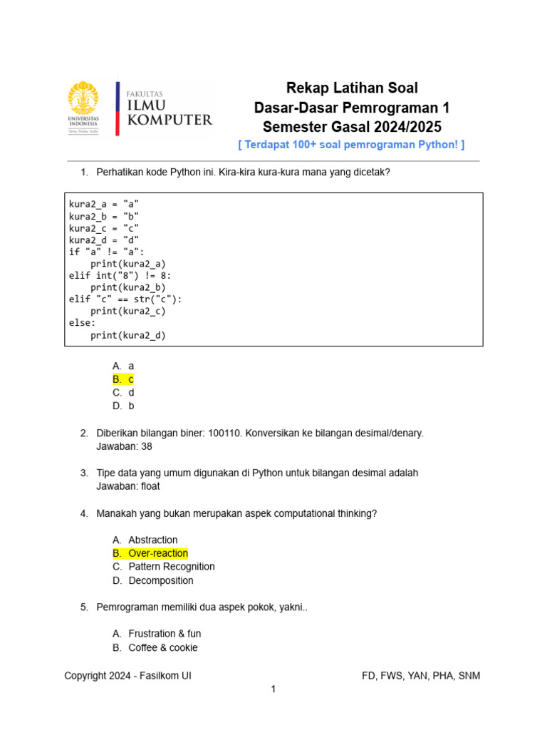 Rekap Latihan Soal DDP 1 Gasal 2024-2025 | PDF