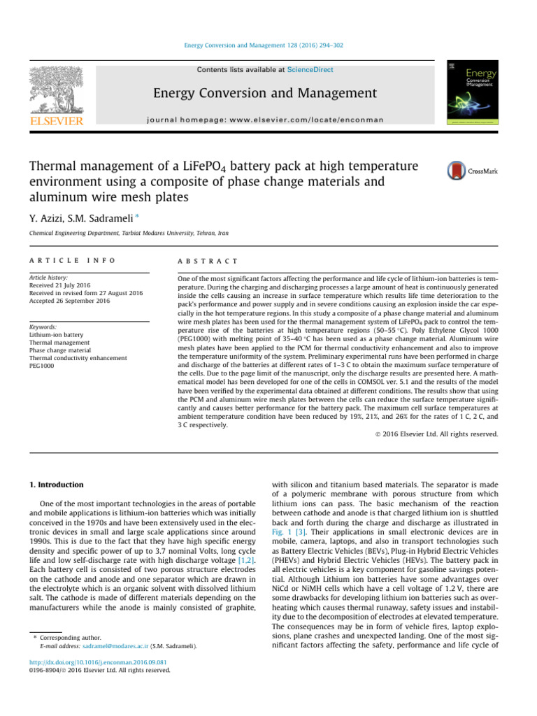 2016-√铝隔热+PCM-Thermal management of a LiFePO4 battery pack at high ...