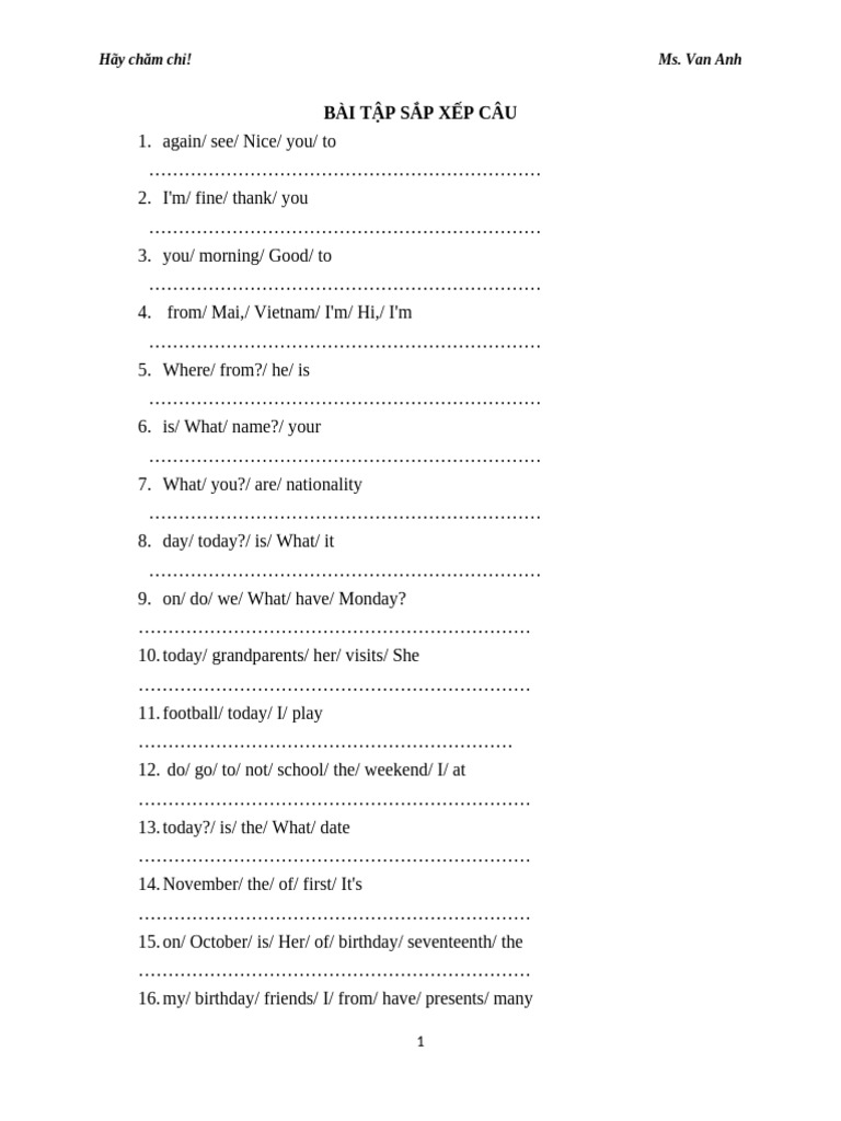 Bài tập sắp xếp câu 4-5 | PDF