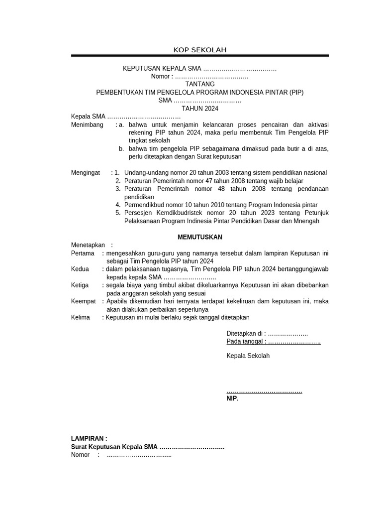 CONTOH SK TIM PENGELOLA PIP | PDF