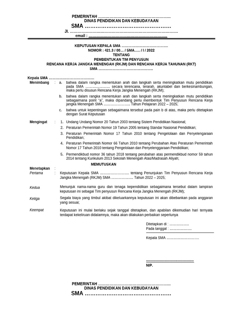 Contoh SK TIM PENYUSUN RKJM | PDF