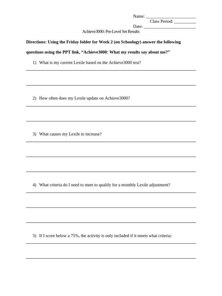 Achieve3000 Pre-Level Set Results | PDF