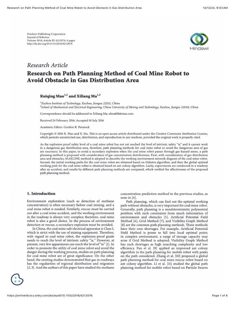 Coal Mine Robot Path Planning Research | PDF | Robotics | Automation