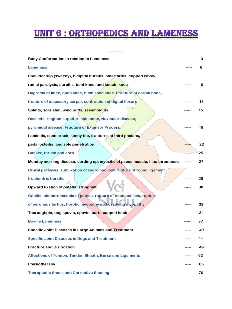 Orthopedics and Lameness Note | PDF