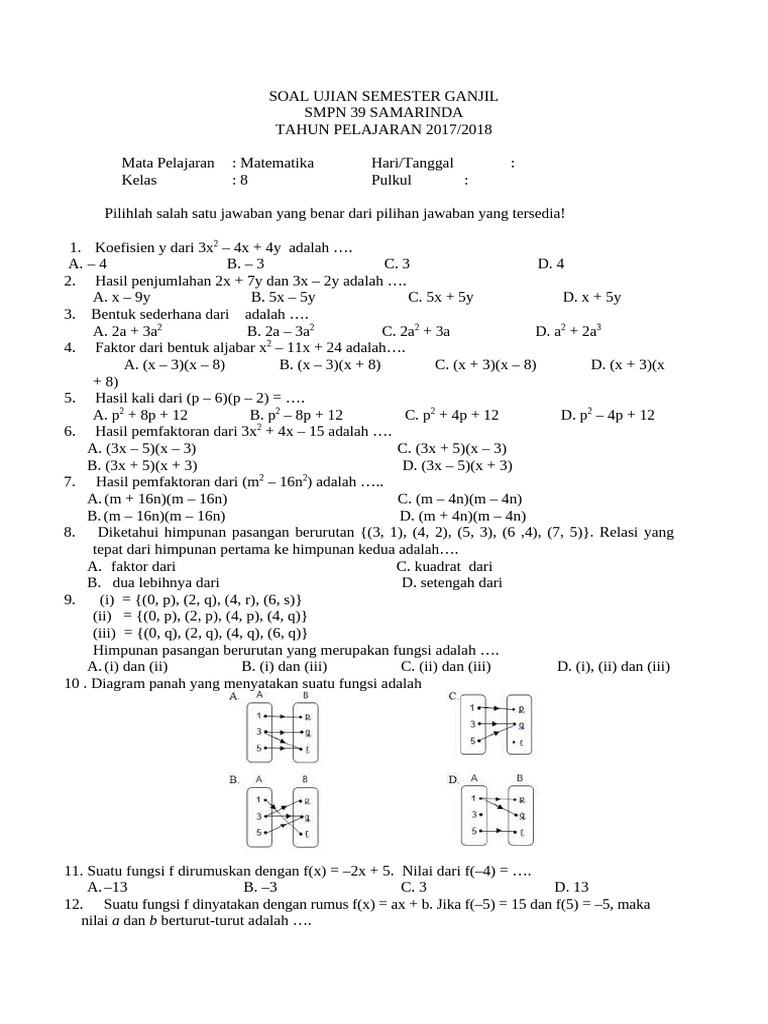 Ari Soal Matematika KLS 8 | PDF