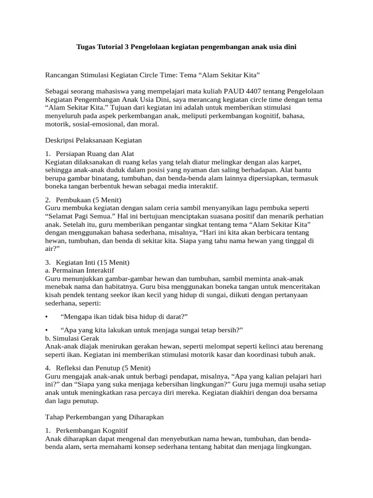 12.1 Tugas Tutorial 3 Pengelolaan Kegiatan Pengembangan Anak Usia Dini | PDF