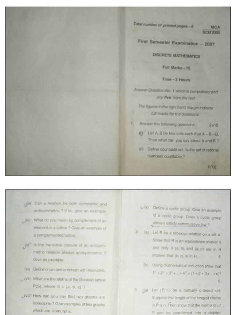 Mca 1 Sem Scm 2005 Discrete Mathematics 2007 | PDF Mca 1 Sem Scm 2005 Discrete Mathematics 2007 | PDF