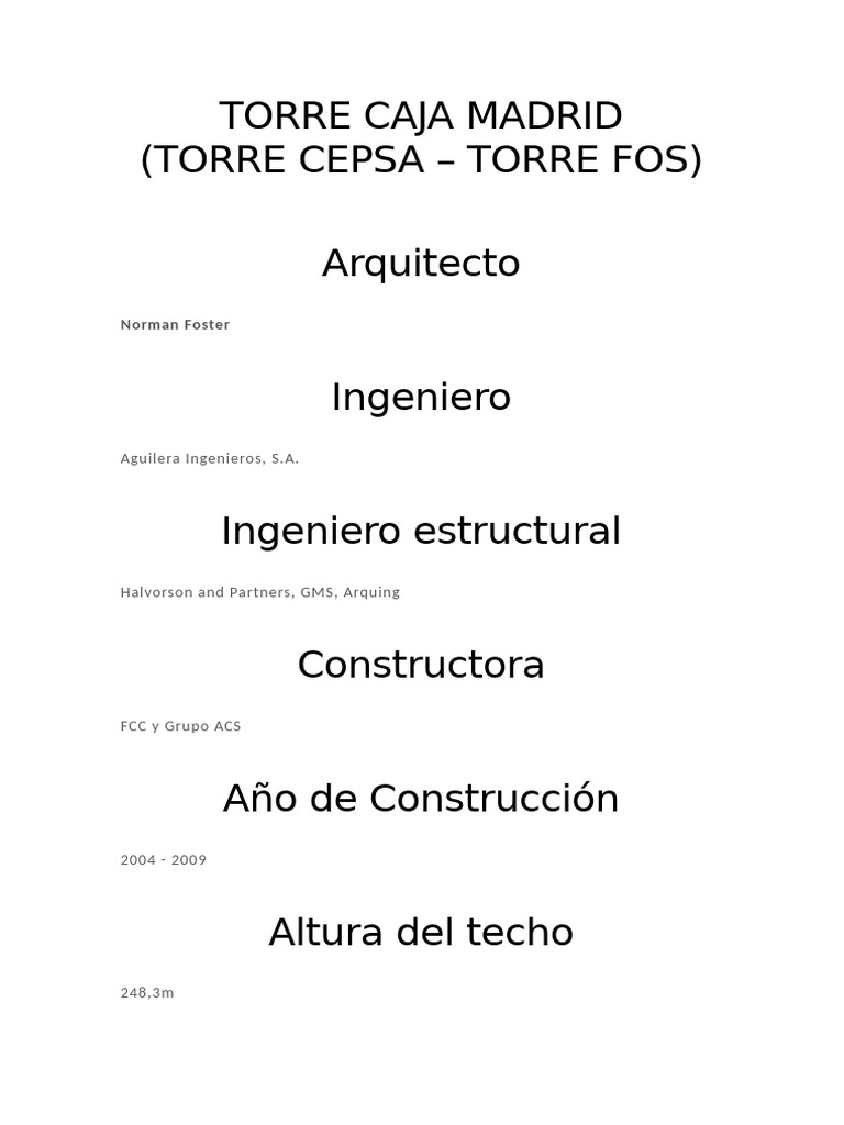 Torre Caja Madrid (Torre Cepsa - Torre Fos) Arquitecto: Norman Foster | PDF | Diseño ...