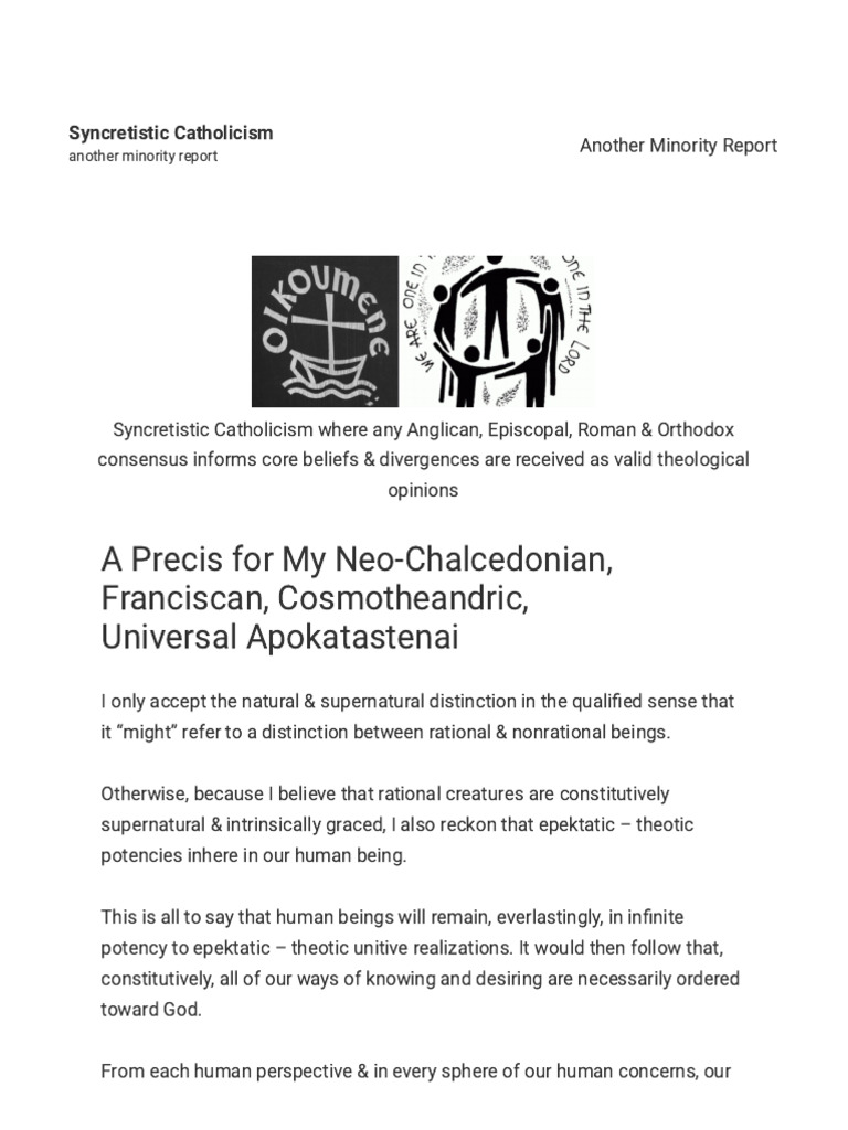 A Precis For My Neo-Chalcedonian, Franciscan, Cosmotheandric, Un | PDF ...