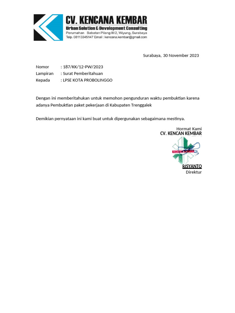 Surat Permohonan Tambahan Waktu ikn | PDF