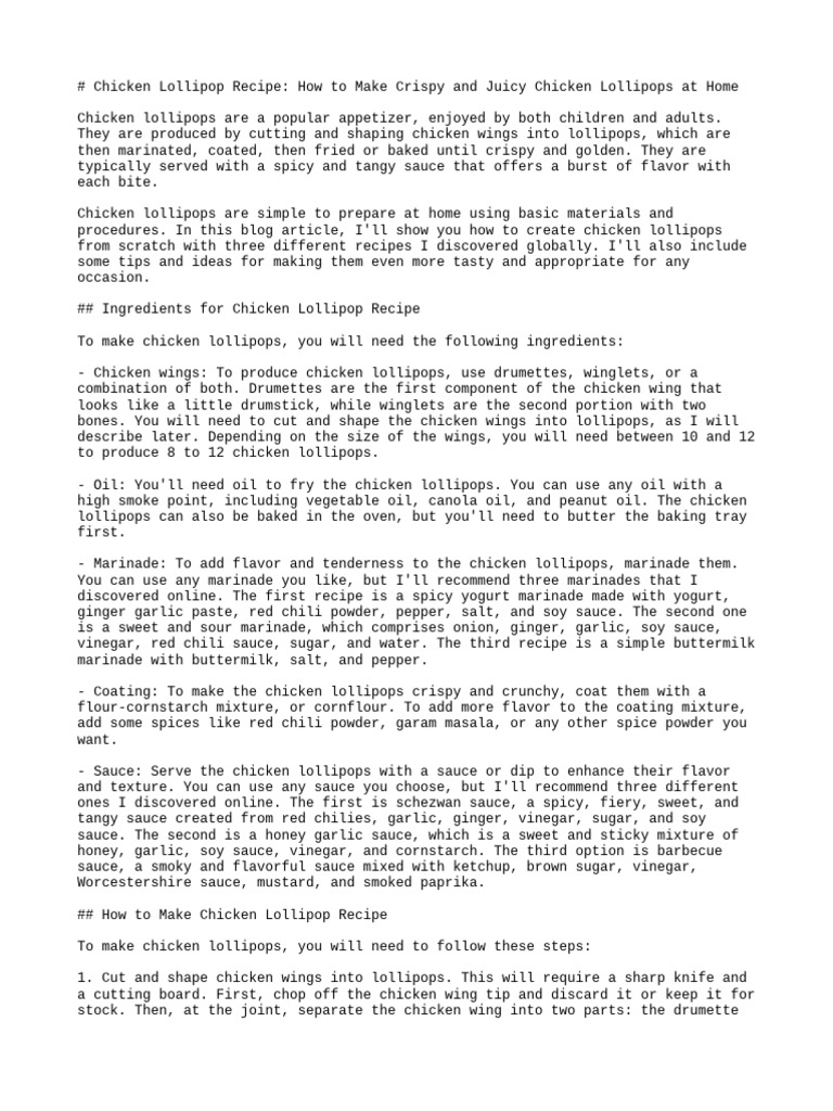 chicken lollipop | PDF | Sauce | Foods