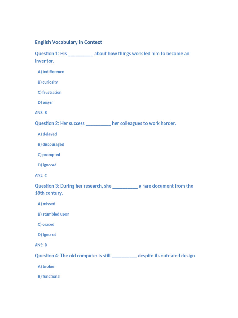 English Vocabulary in Context Quiz | PDF