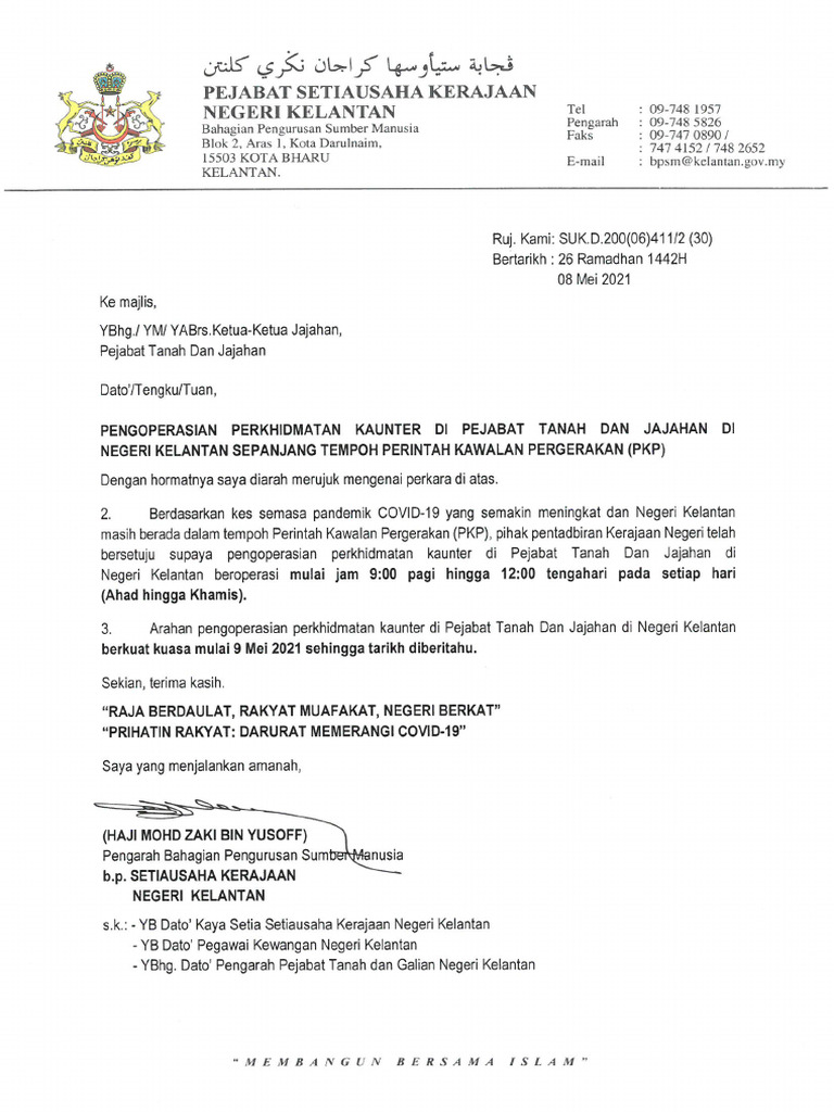 Operasi Perkhidmatan Kaunter Tempoh PKP | PDF