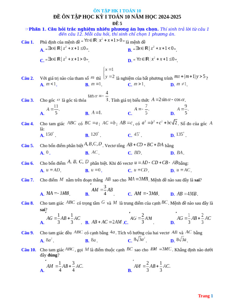 De On Tap HK1 Toan 10 KNTT de 5 | PDF