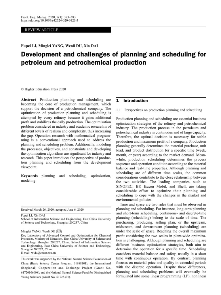 Overview of Planning and Scheduling in Oil Refineries - 003 | PDF | Mathematical Optimization ...