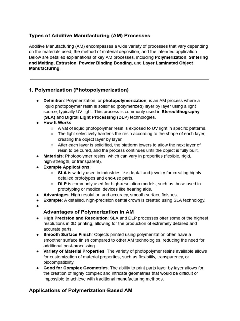Types of Additive Manufacturing (AM) Processes | PDF | 3 D Printing ...