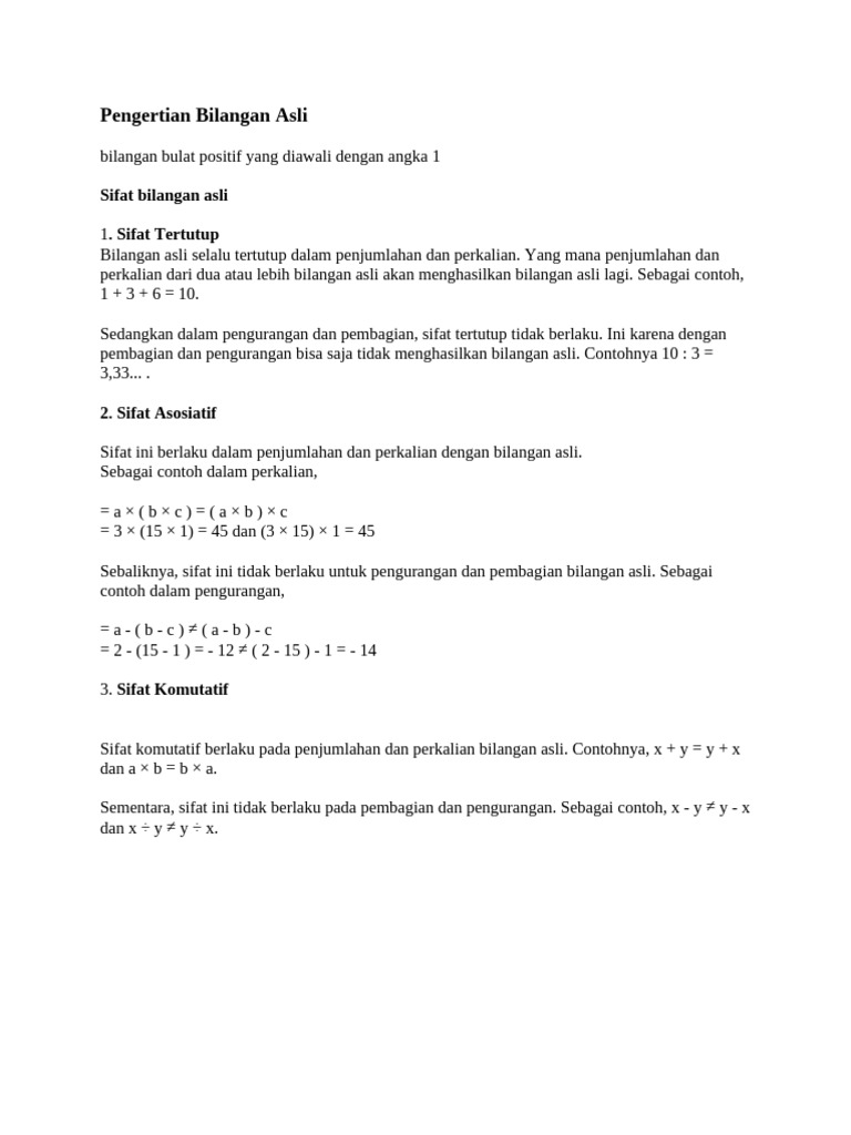 Pengertian dan Contoh Bilangan Asli | PDF