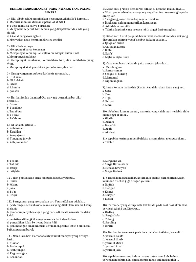 Soal Kelas Xii Pai Pas Ganjil 2024 M | PDF