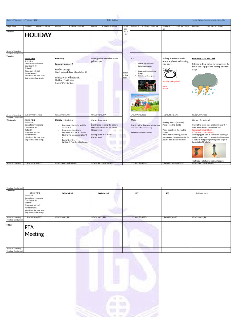 3rd Week Lesson Plan- KG 2 | PDF | Written Communication | Learning