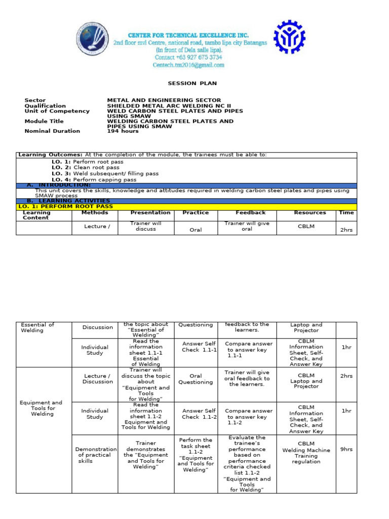 3.SESSION PLAN | PDF | Welding | Construction