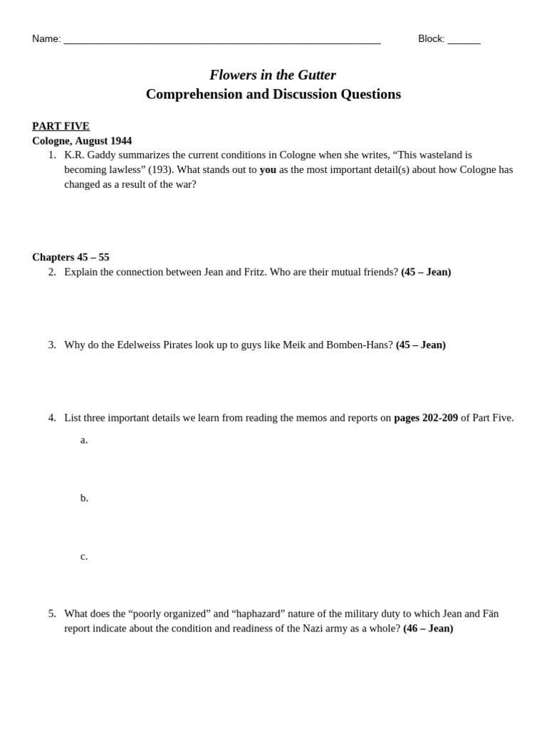 Part Five - Comprehension and Discussion Questions | PDF