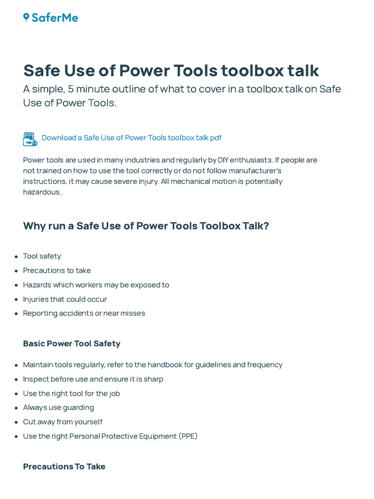 Safe Use of Power Tools | PDF | Occupational Safety And Health ...