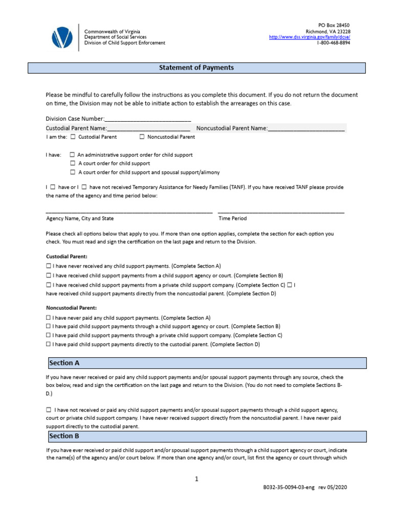 StatementofPayments | PDF | Child Support | Alimony
