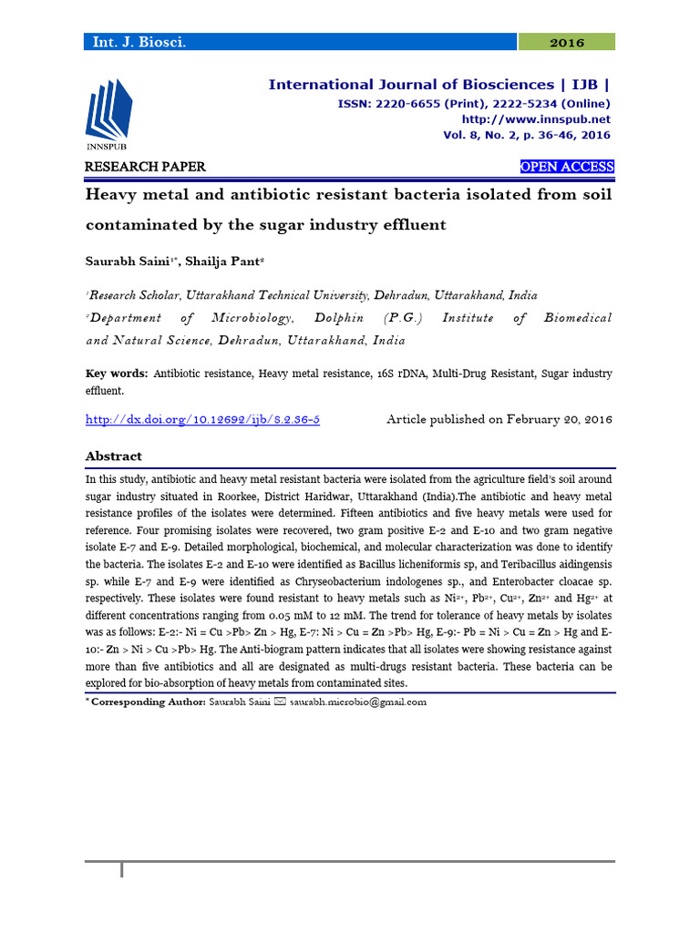 Heavy Metal and Antibiotic Resistant Bacteria Isolated from Soil ...