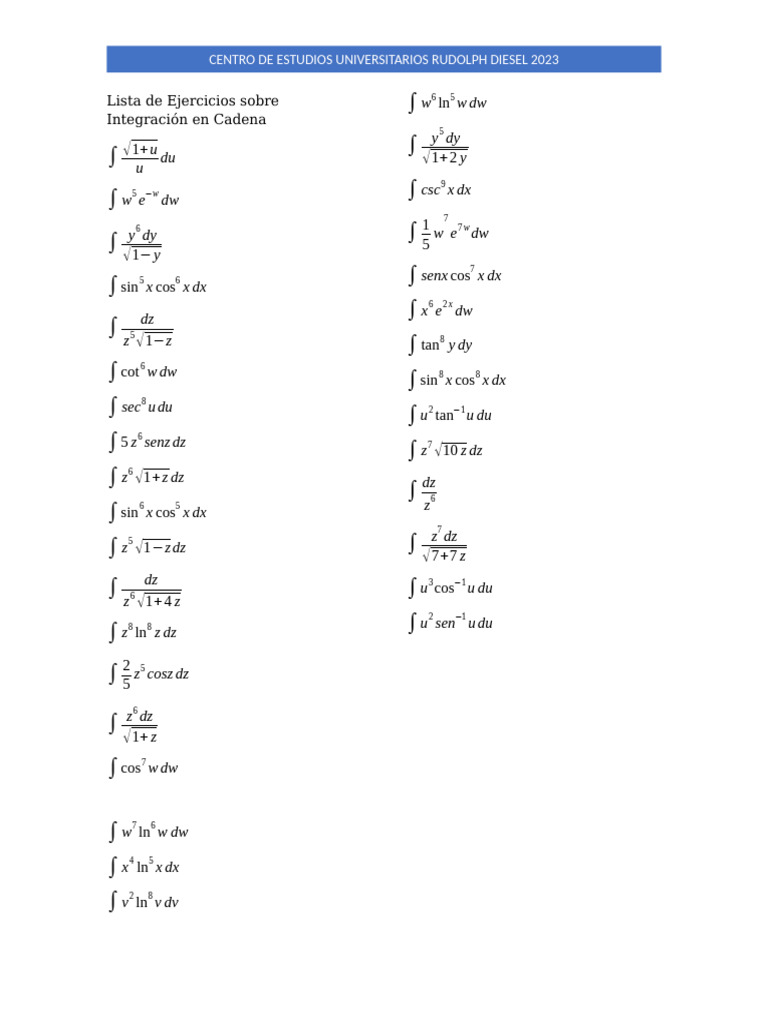 Lista de Integrales en Cadena | PDF