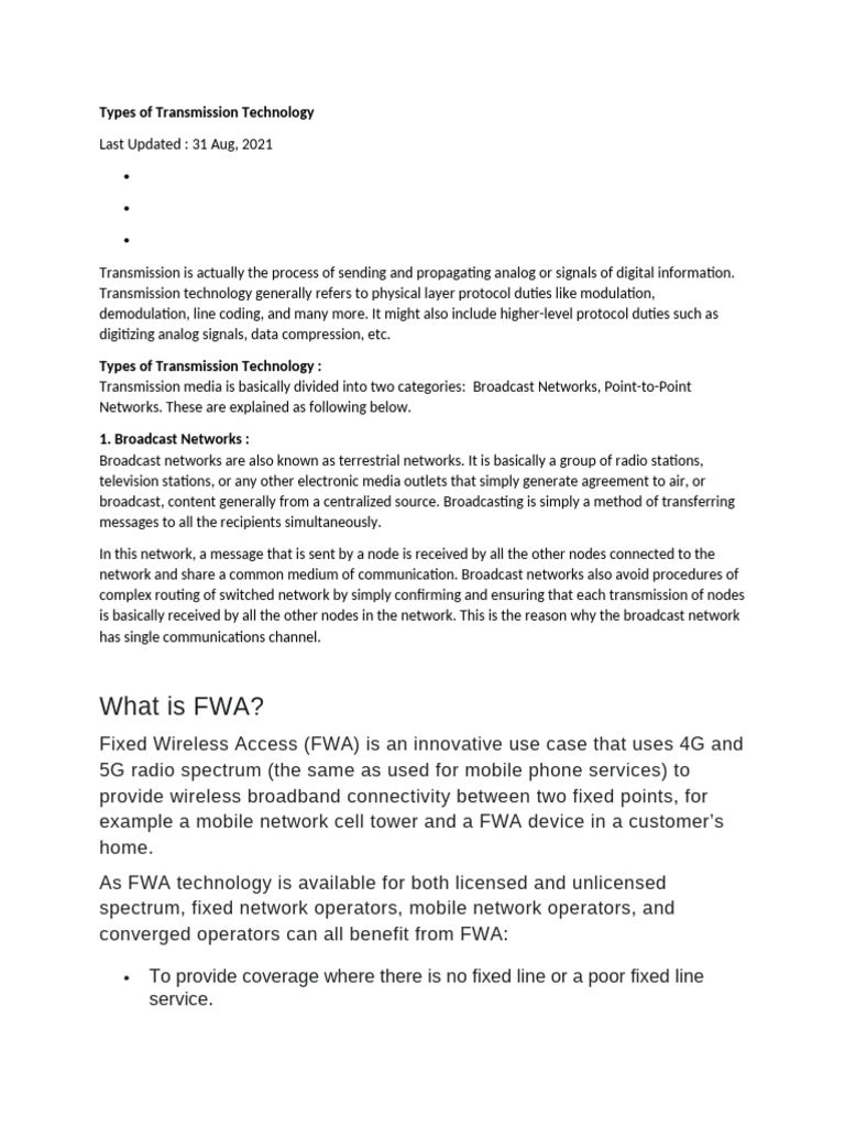 Types of Transmission Technologies | PDF | Digital Subscriber Line ...